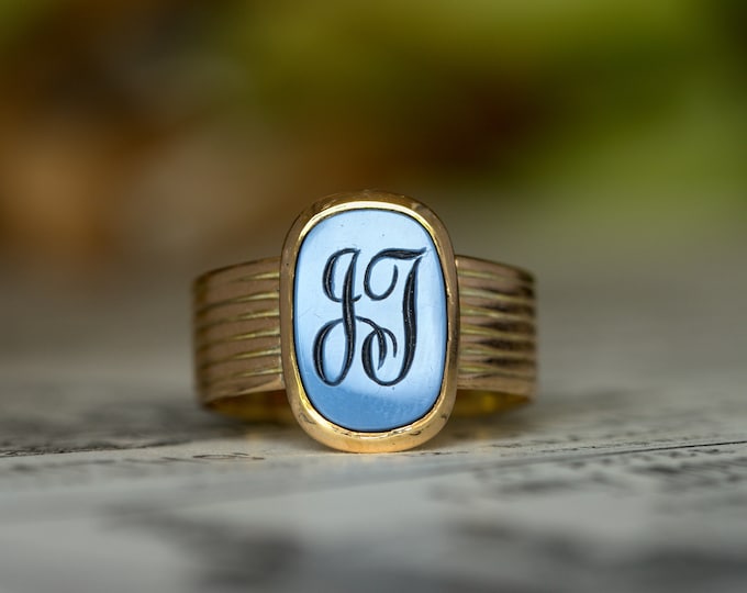 Superb Antique English 18K Gold Signet Ring Pinky Ring Initials 'JT ...