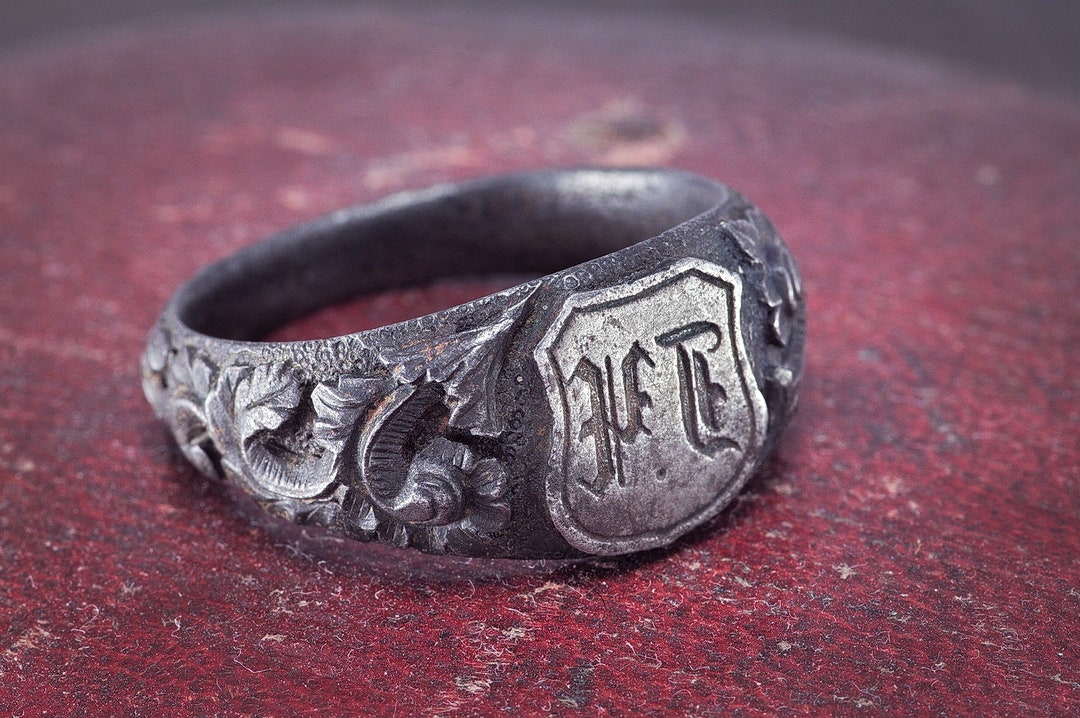 Stunning & Rare Genuine 1800's Antique Berlin Iron Signet Ring 'JY ...