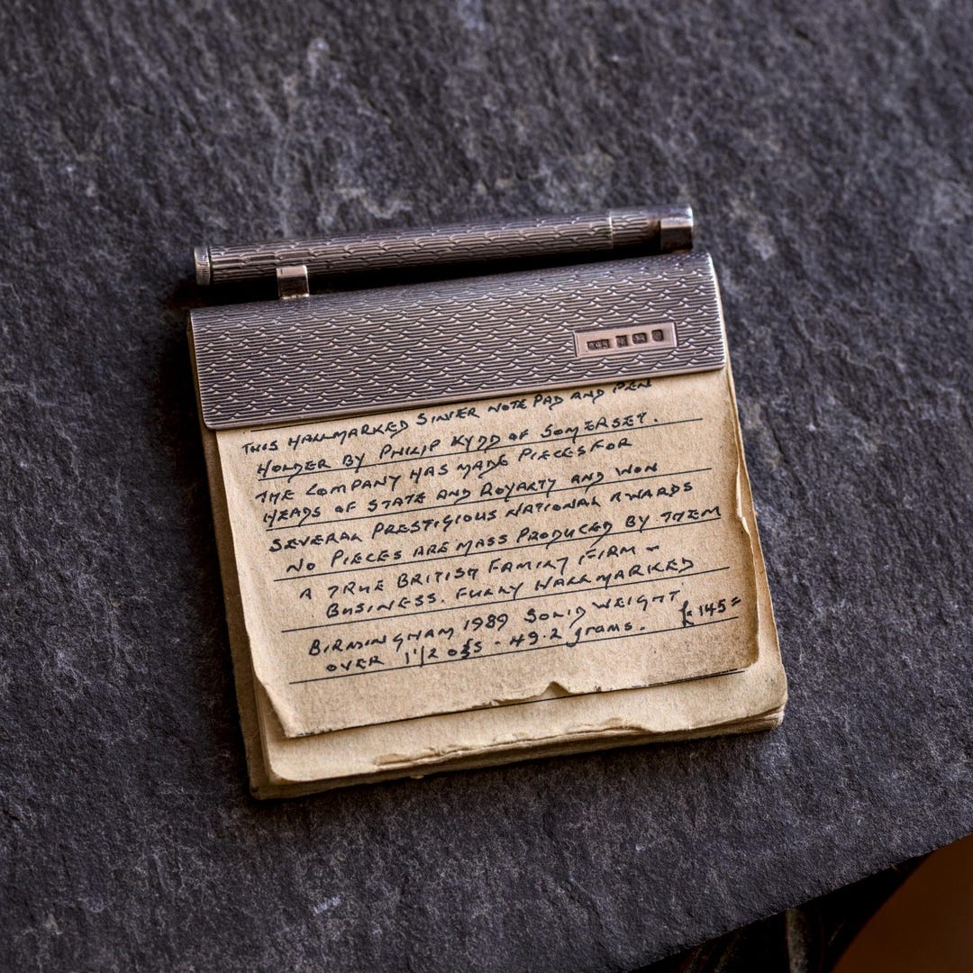Charming Quality Vintage English Sterling Silver Miniature Notepad Pen ...