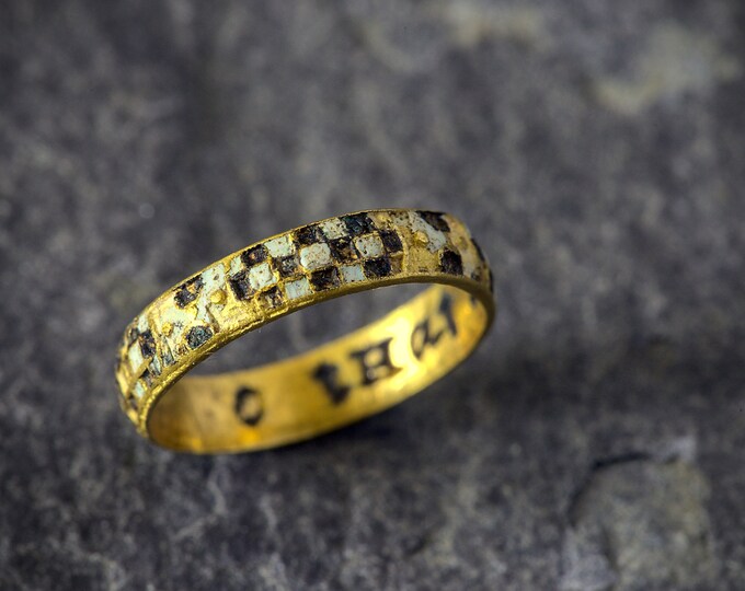 Rare Antique English Stuart Era 18K Gold Enamel Posy Ring 'O That I ...