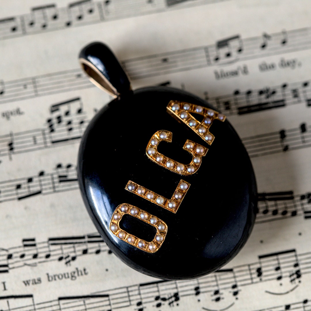 Unique Antique English Whitby Jet Gold Pearl Baby Mourning Locket 'olga ...