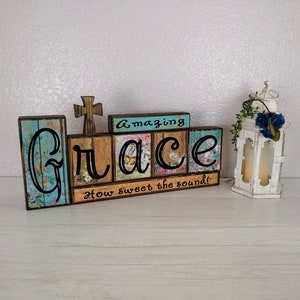 Wood Amazing Grace Sign - Wood Blocks - Religious Blocks - Vinyl Letter ...