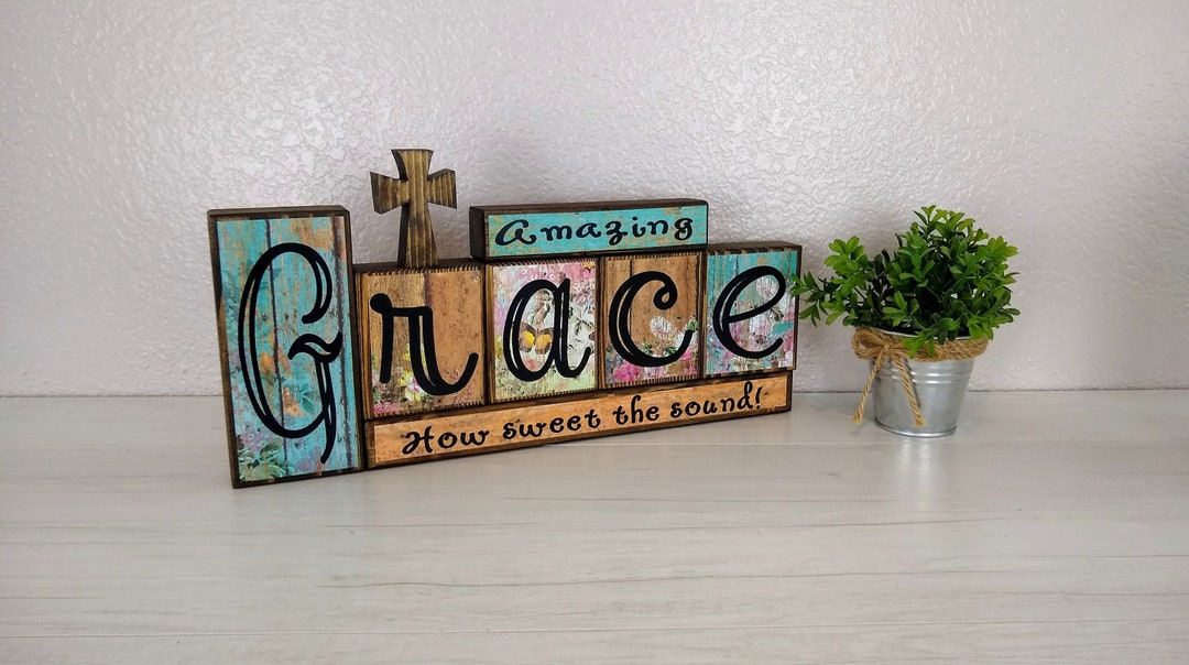 Wood Amazing Grace Sign - Wood Blocks - Religious Blocks - Vinyl Letter ...