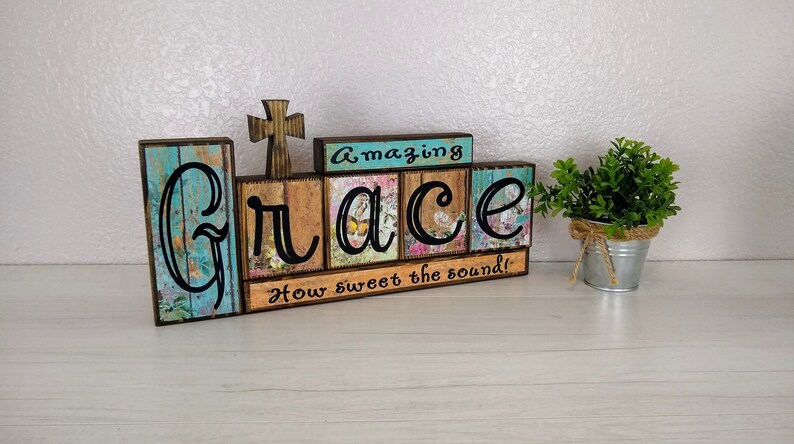Wood Amazing Grace Sign Wood Blocks Religious Blocks | Etsy