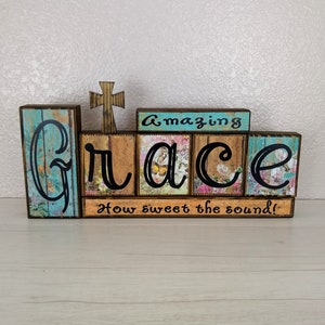 Wood Amazing Grace Sign - Wood Blocks - Religious Blocks - Vinyl Letter ...