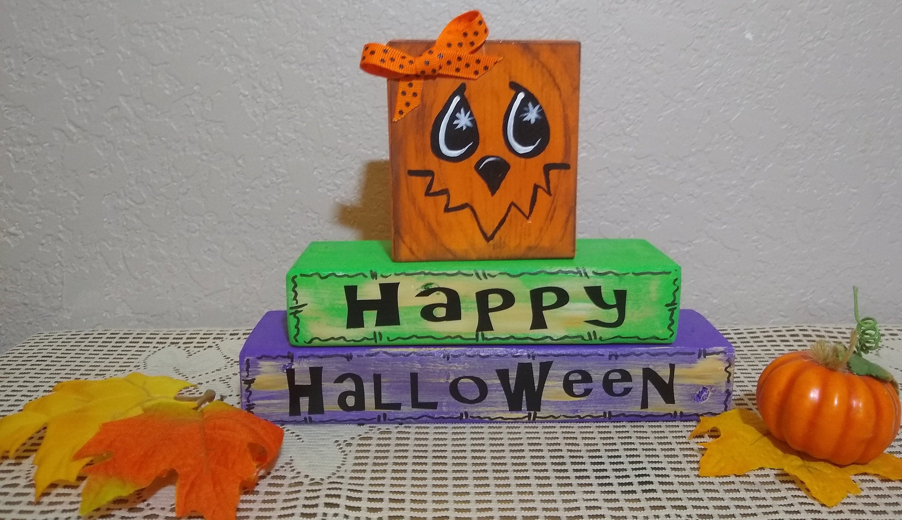Happy Halloween Block Set - Wood Pumpkin Set - Halloween Sign - Jack O ...