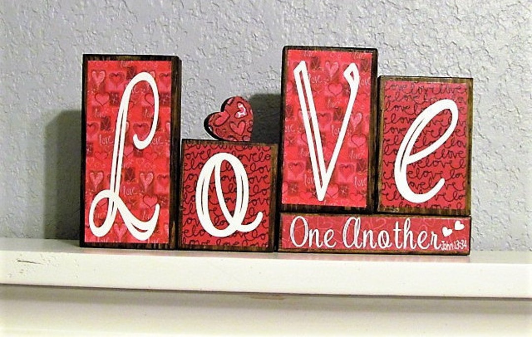 Love One Another Sign - Valentine Sign - John 13:34 - Religious Blocks ...