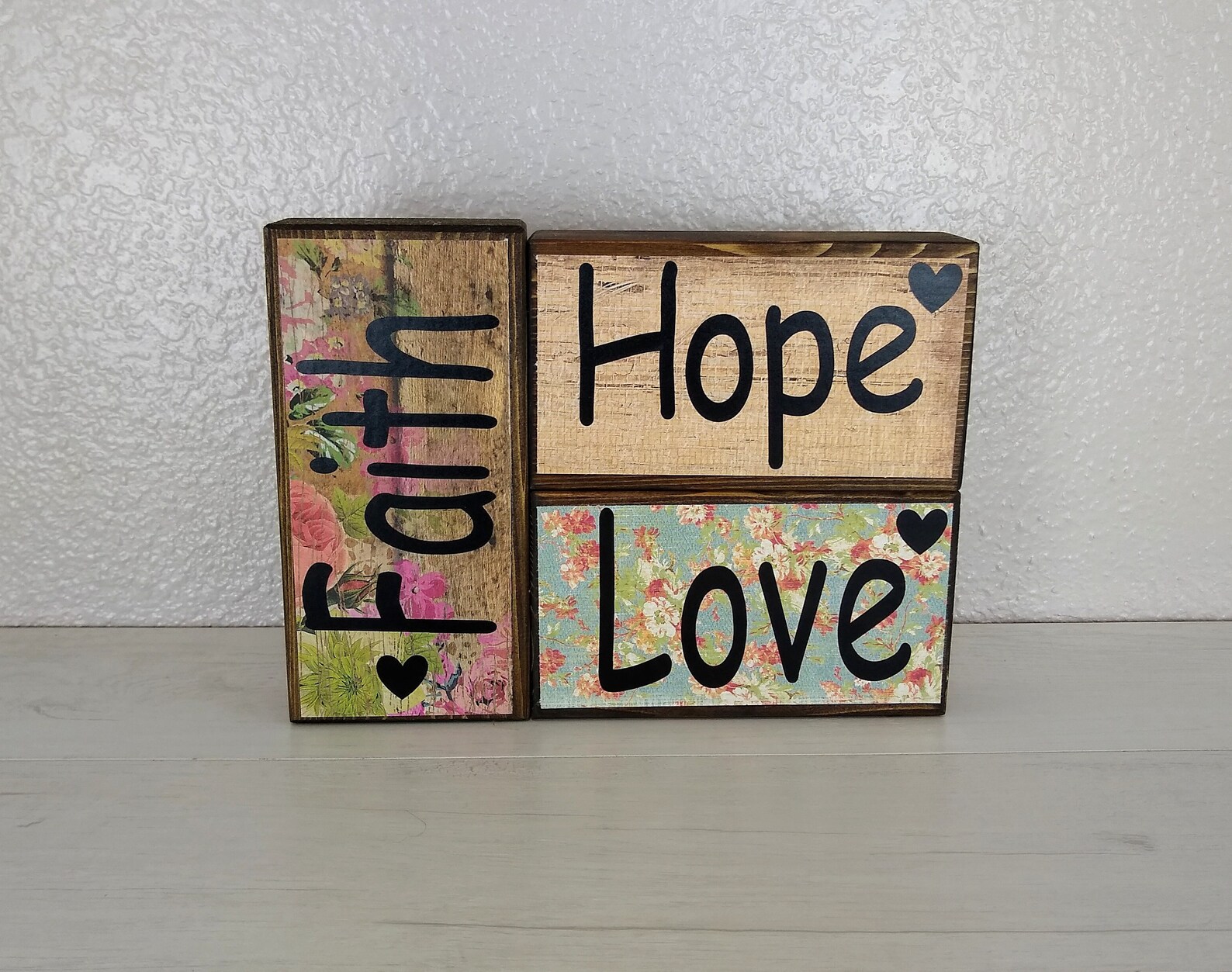 Wood Blocks - Faith Hope Love Blocks - Vinyl Letter Blocks - Rustic ...