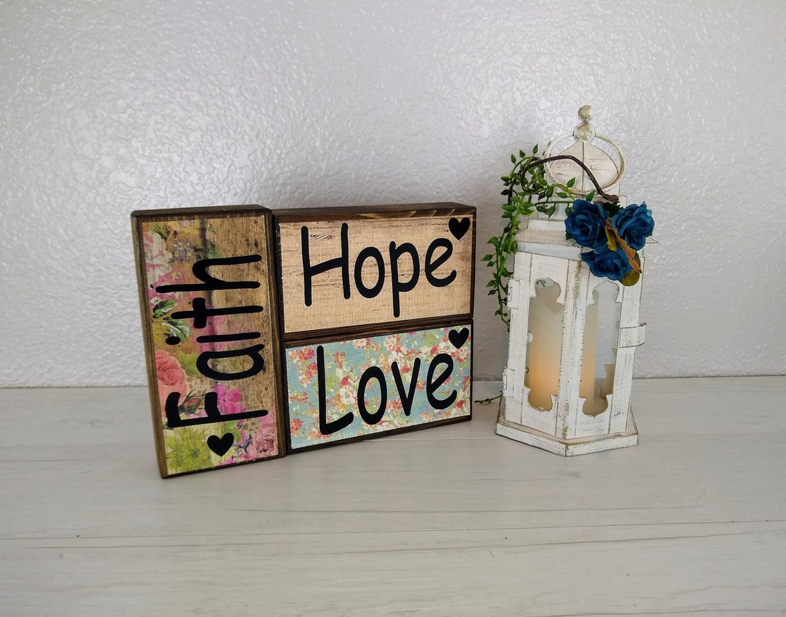 Wood Blocks - Faith Hope Love Blocks - Vinyl Letter Blocks - Rustic ...