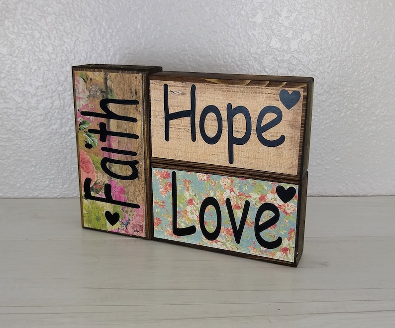 Wood Blocks Faith Hope Love Blocks Vinyl Letter Blocks | Etsy