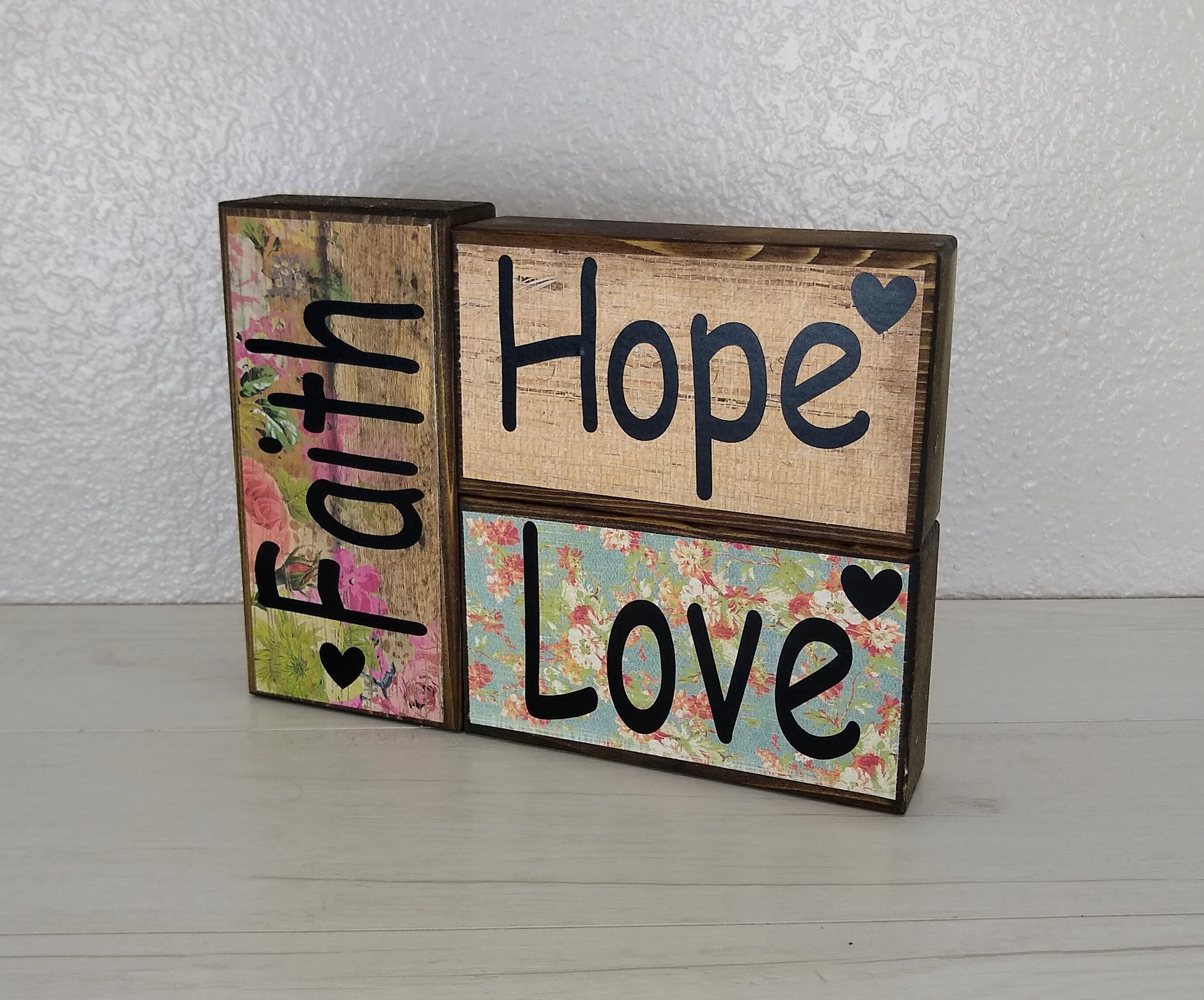 Wood Blocks - Faith Hope Love Blocks - Vinyl Letter Blocks - Rustic ...