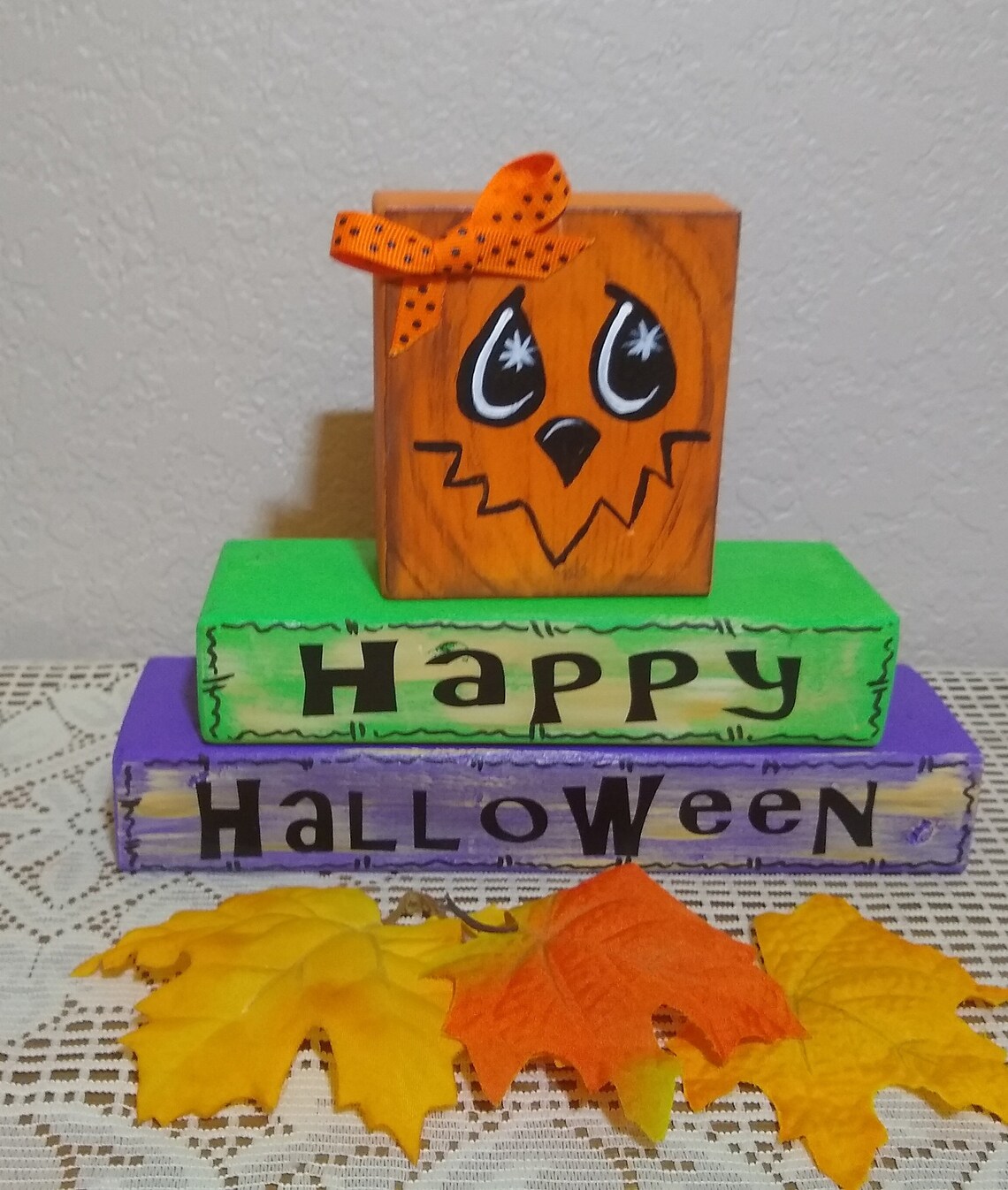 Happy Halloween Block Set - Wood Pumpkin Set - Halloween Sign - Jack O ...