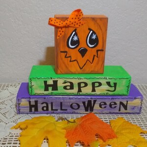 Happy Halloween Block Set - Wood Pumpkin Set - Halloween Sign - Jack O ...