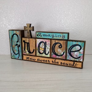 Wood Amazing Grace Sign - Wood Blocks - Religious Blocks - Vinyl Letter ...