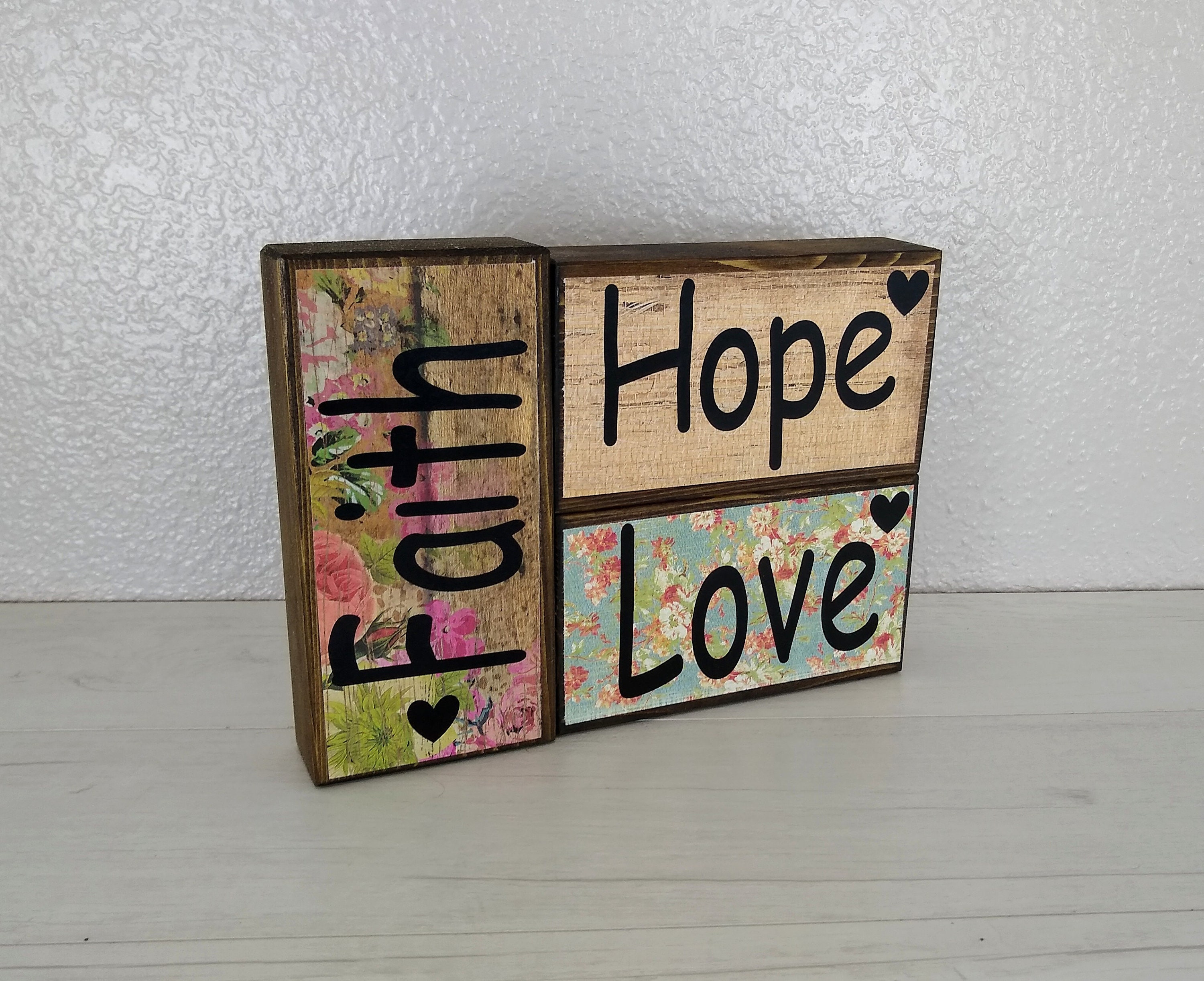 Wood Blocks - Faith Hope Love Blocks - Vinyl Letter Blocks - Rustic ...