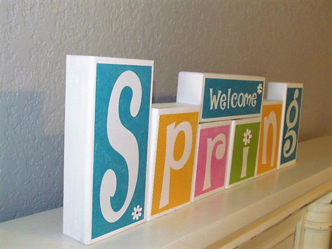 Happy Easter Sign - Welcome Spring Sign - Reversible Easter Blocks ...