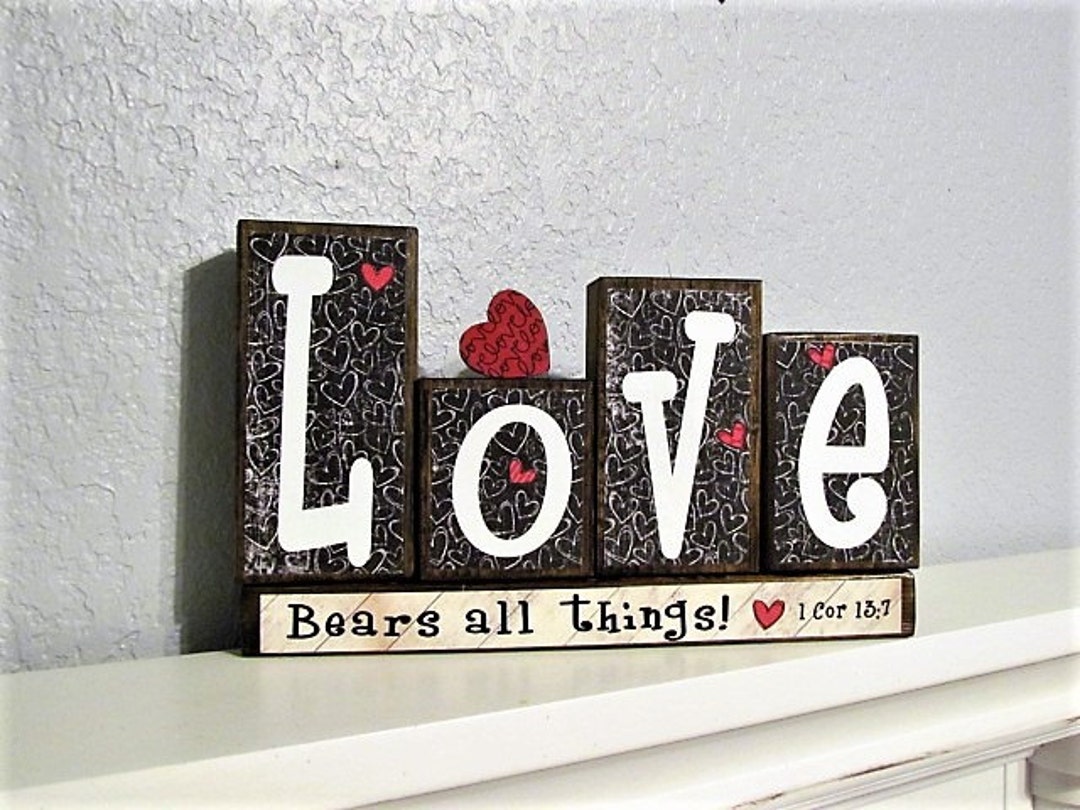 Wood Blocks - Love Bears All Things Blocks - Religious Blocks - Vinyl ...