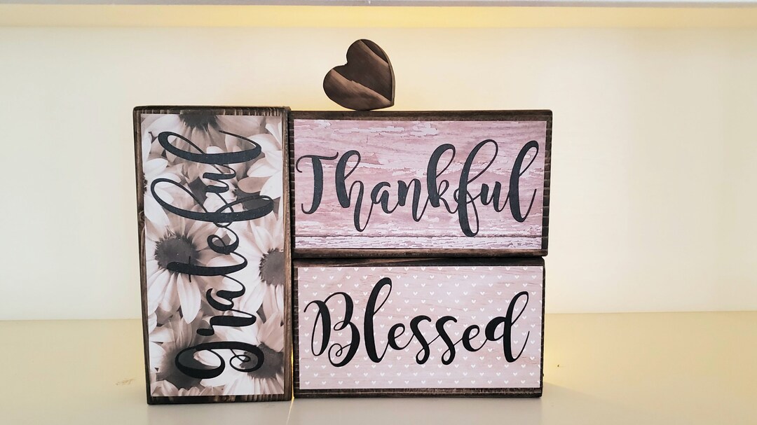 Wood Blocks - Grateful Thankful Blessed Blocks - Vinyl Letter Blocks - Etsy