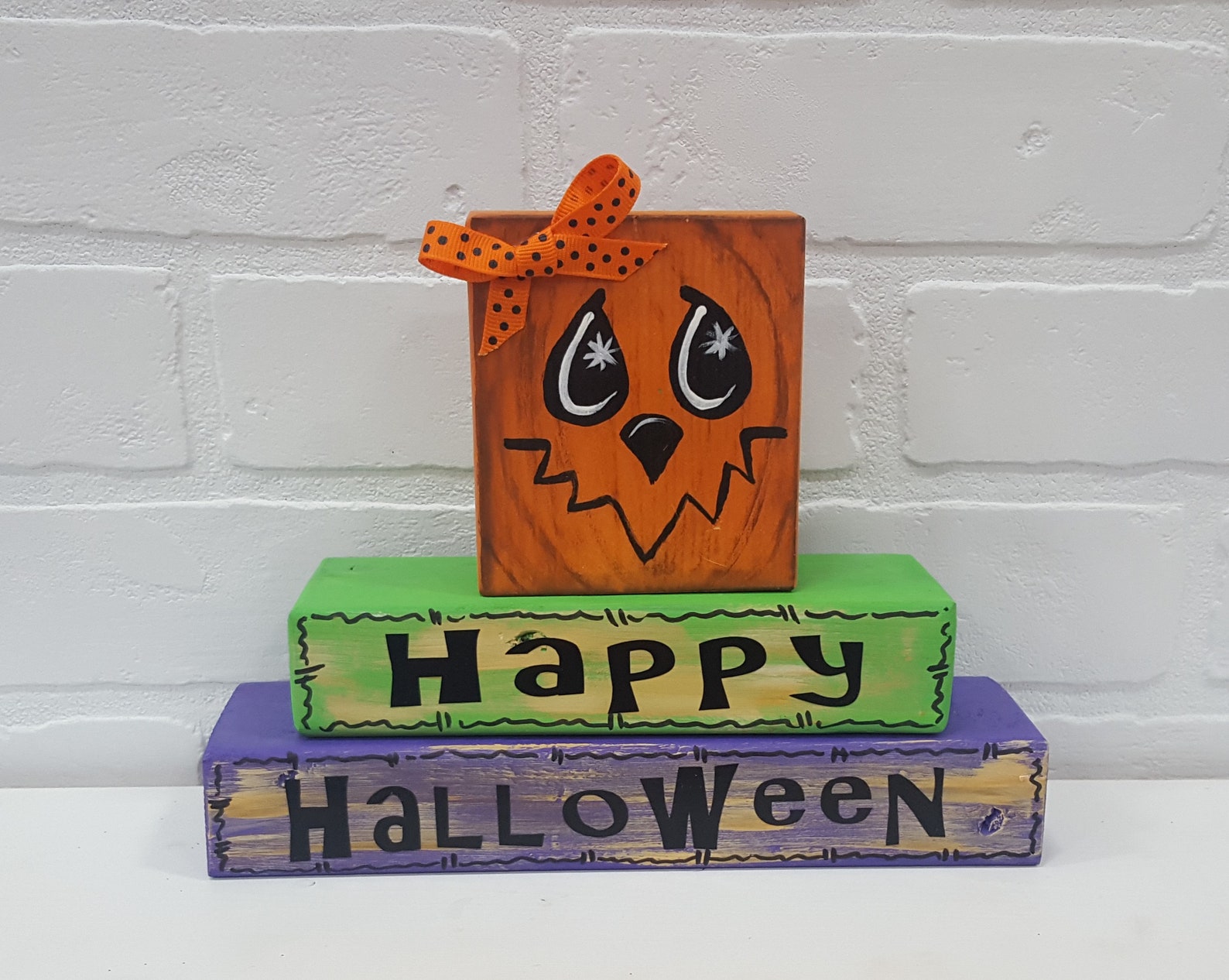 Happy Halloween Block Set - Wood Pumpkin Set - Halloween Sign - Jack O ...