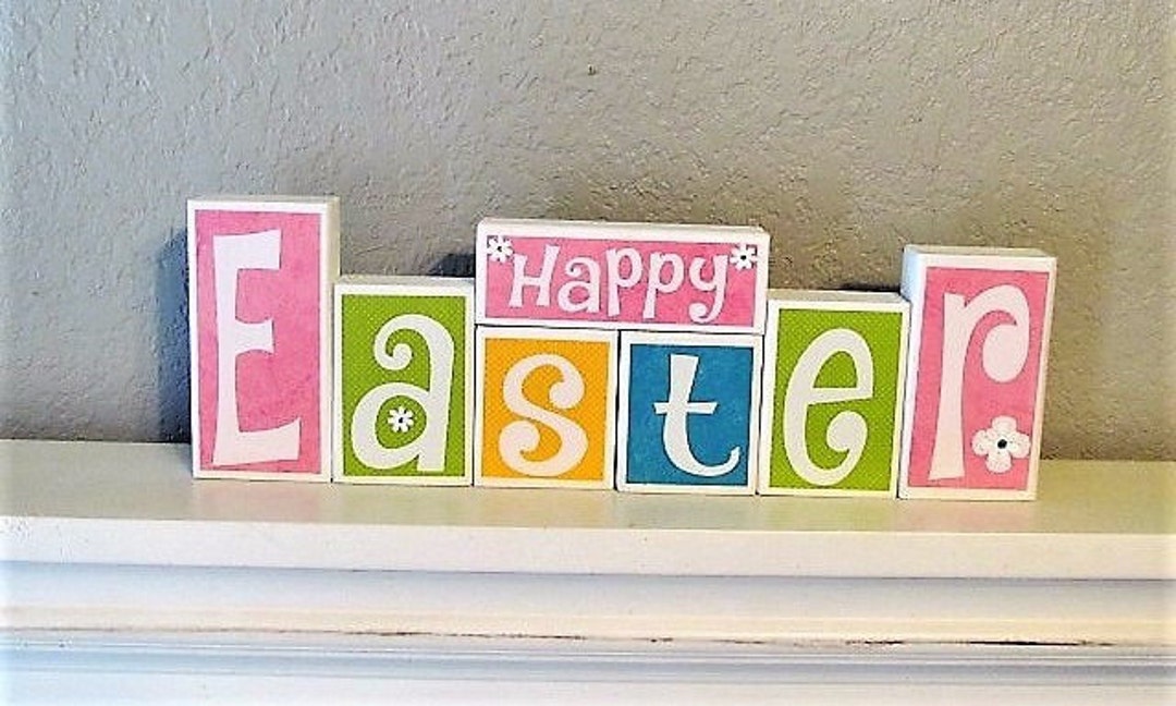 Happy Easter Sign - Welcome Spring Sign - Reversible Easter Blocks ...
