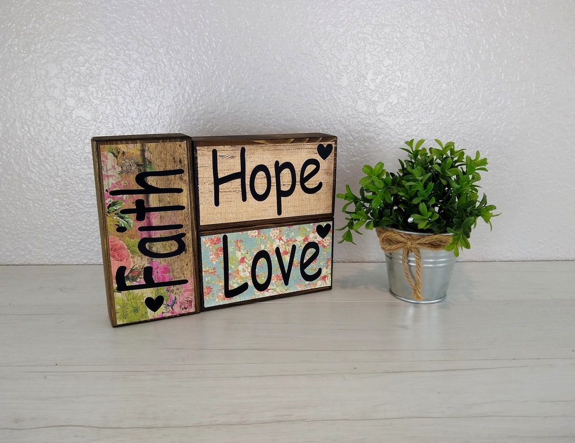 Wood Blocks - Faith Hope Love Blocks - Vinyl Letter Blocks - Rustic ...