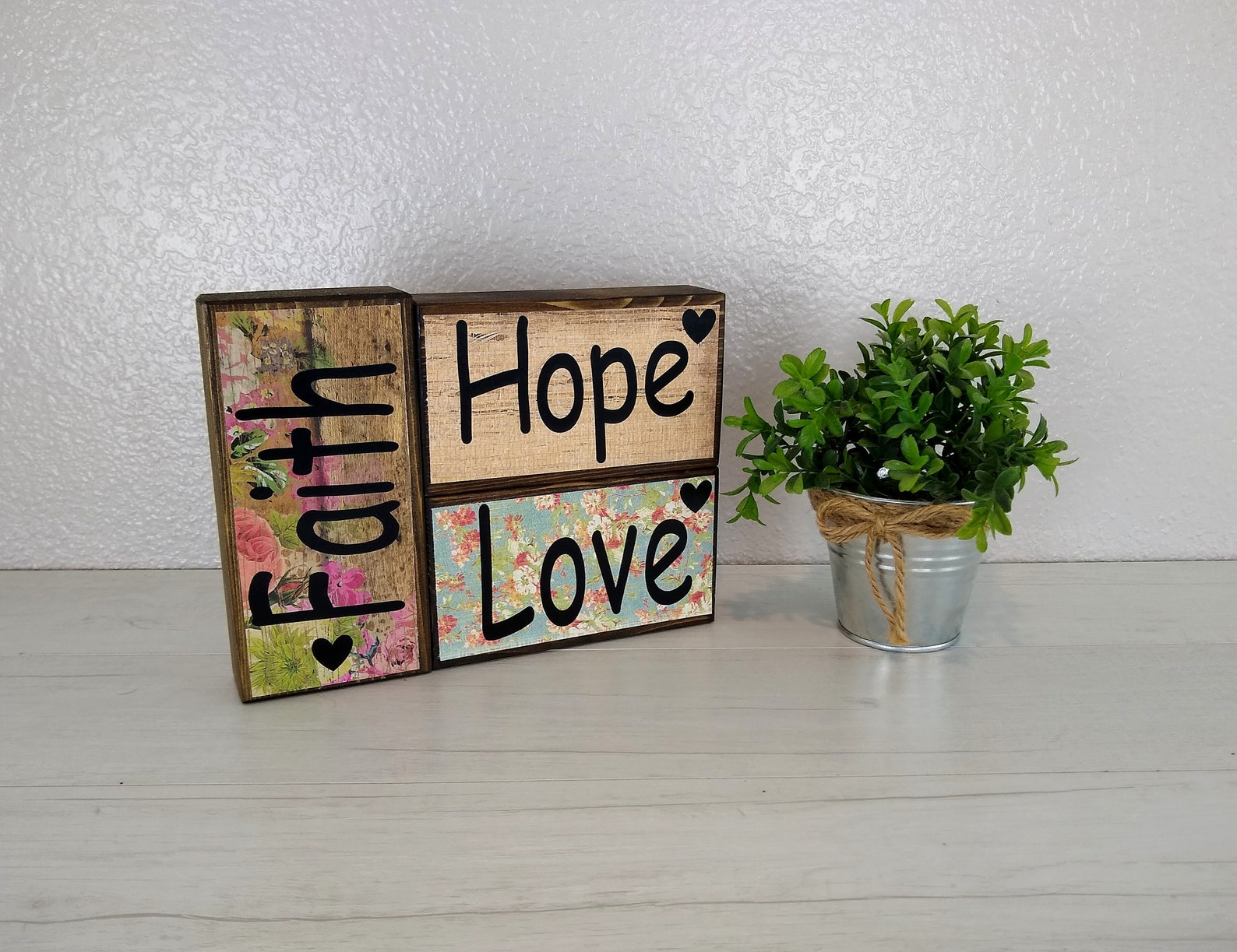 Wood Blocks - Faith Hope Love Blocks - Vinyl Letter Blocks - Rustic ...