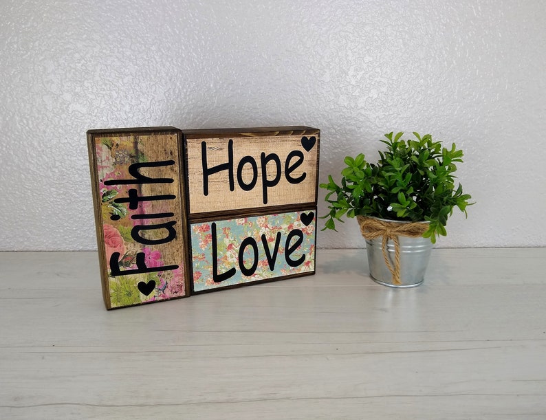 Wood Blocks Faith Hope Love Blocks Vinyl Letter Blocks - Etsy