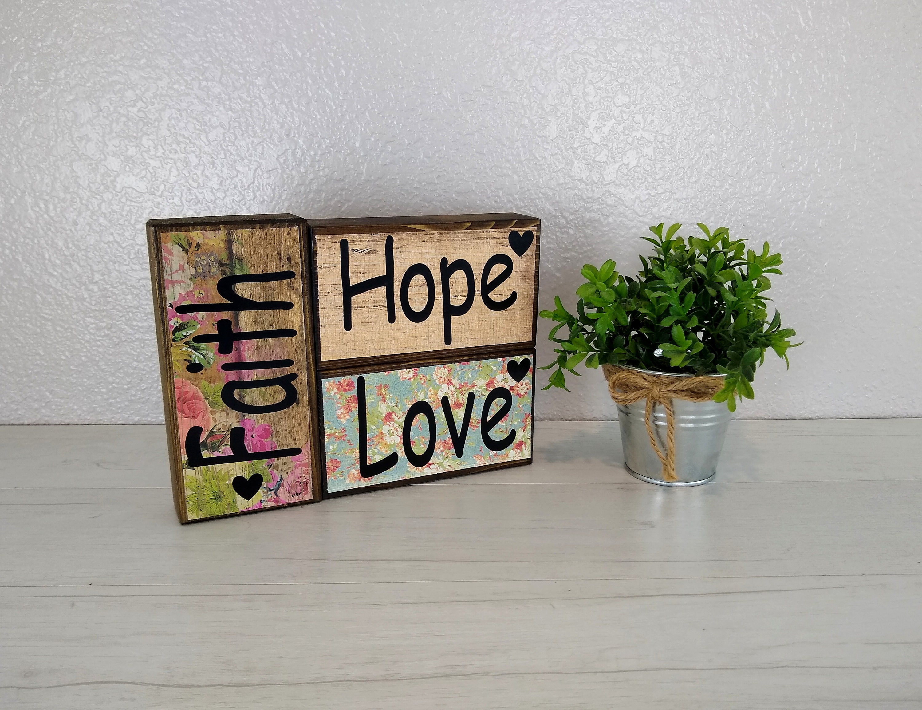 Wood Blocks - Faith Hope Love Blocks - Vinyl Letter Blocks - Rustic ...