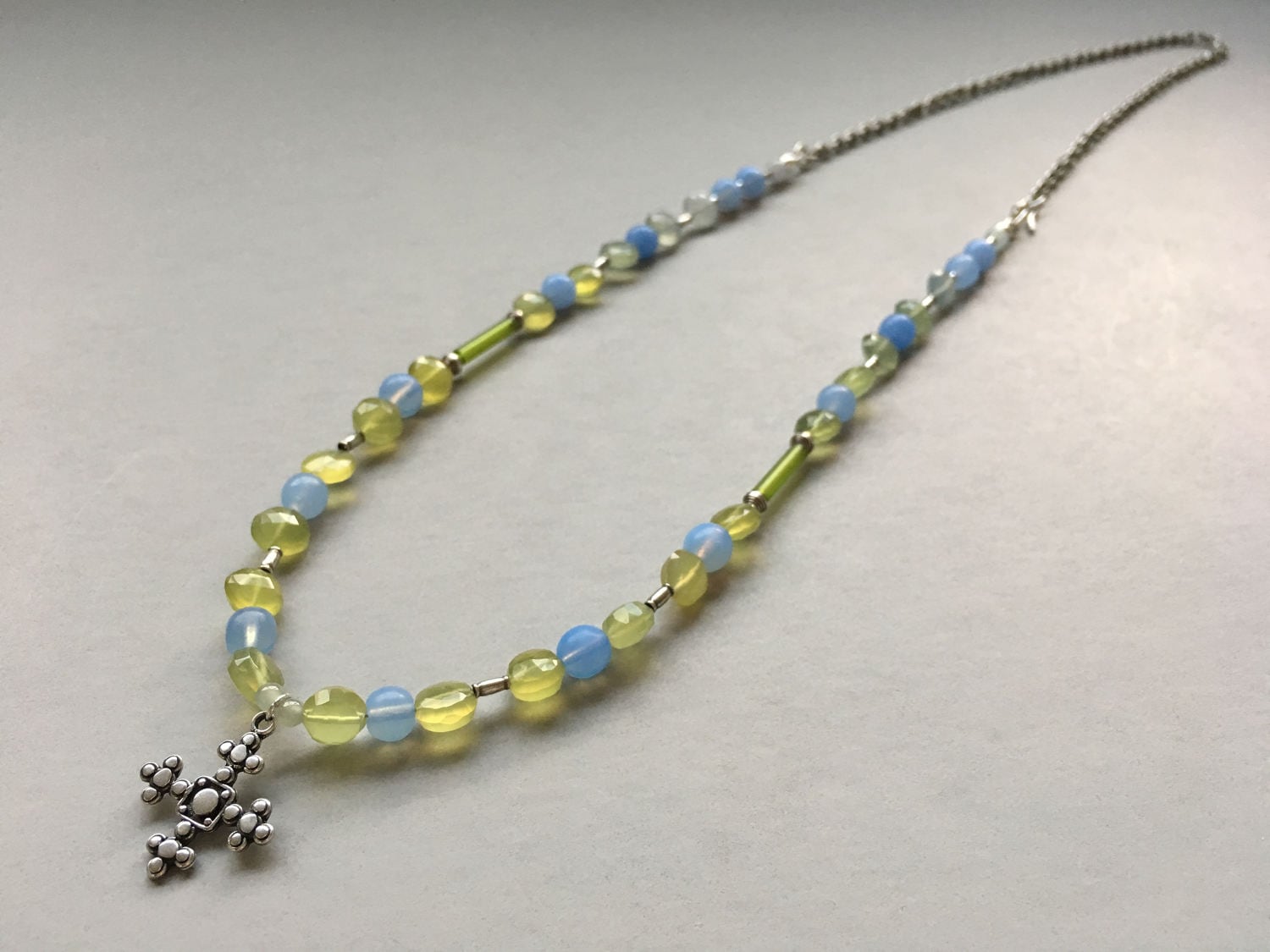 Blauwe agaat ketting, gele Chalcedoon ketting, Jade ketting 925 ...
