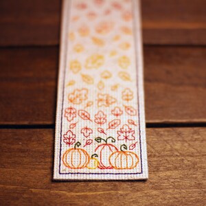 Blackwork Cross Stitch Bookmark Pattern Autumn Leaves - Etsy