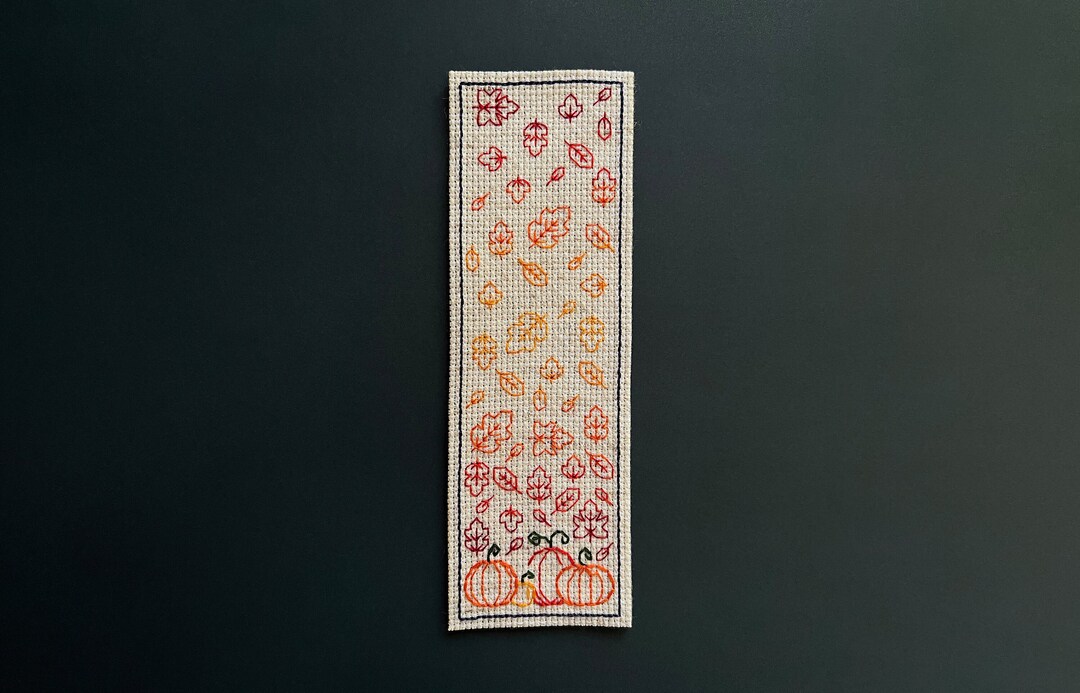 Blackwork Cross Stitch Bookmark Pattern Autumn Leaves - Etsy