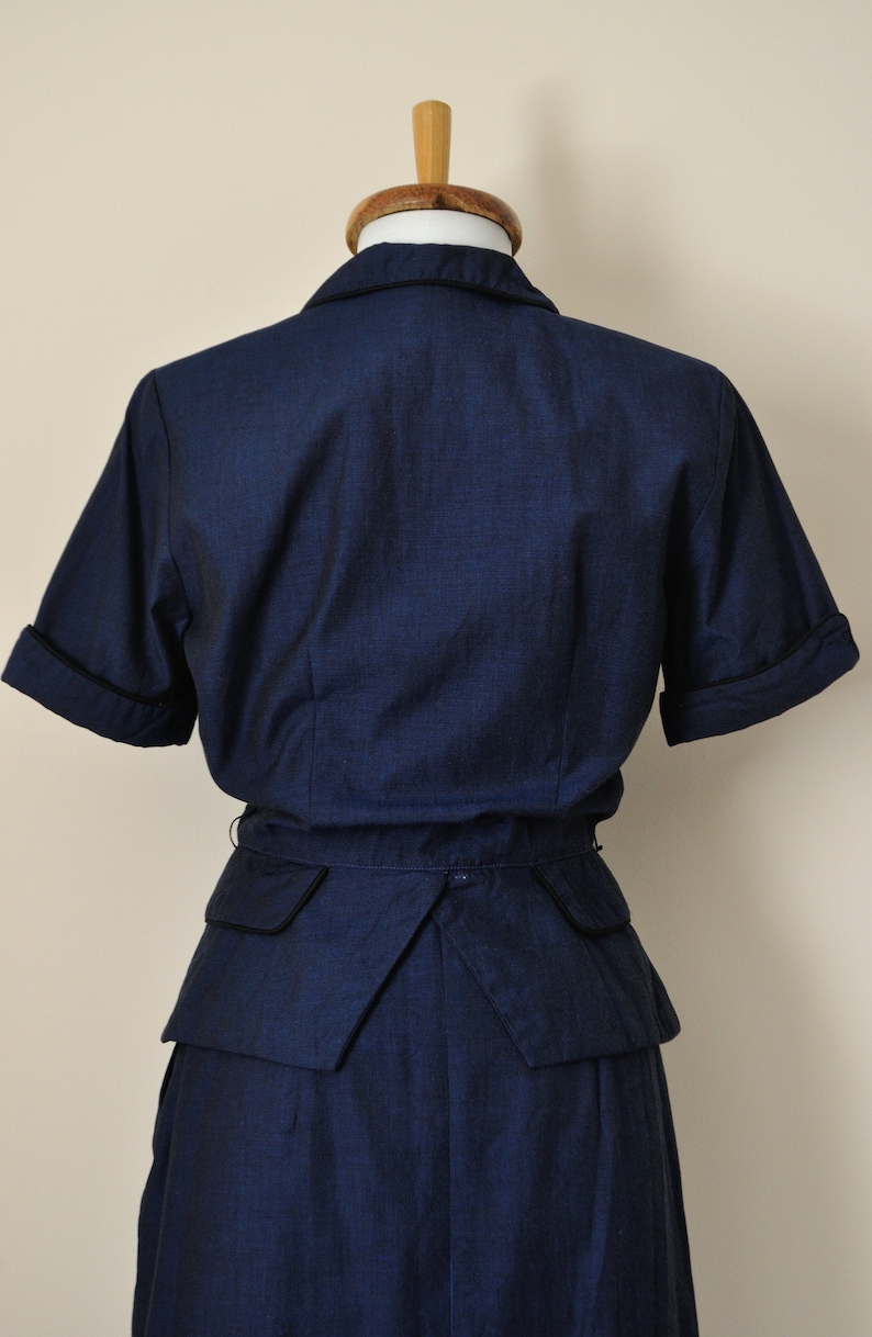 50s Navy Suit / Vintage 1950s Dress Fitted Skirt Set / 40s Short Sleeve ...
