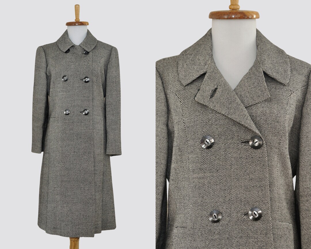 1960s Mod Double Breasted Coat / Small Medium Women / Vintage 60s Gray ...