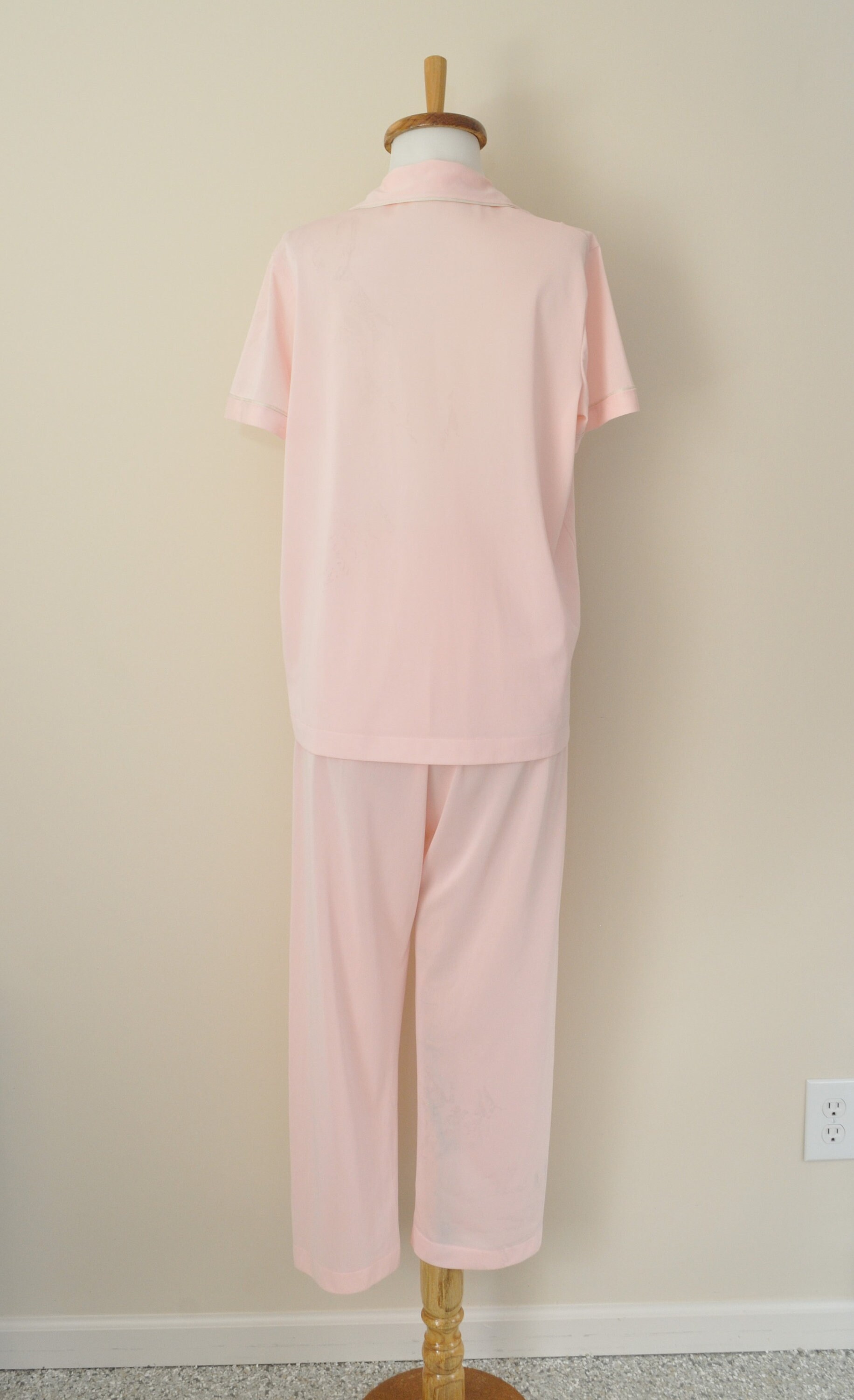 60s Pink Pajama Set / Vintage 1950s 1960s Nylon Shirt Pants Two Piece ...