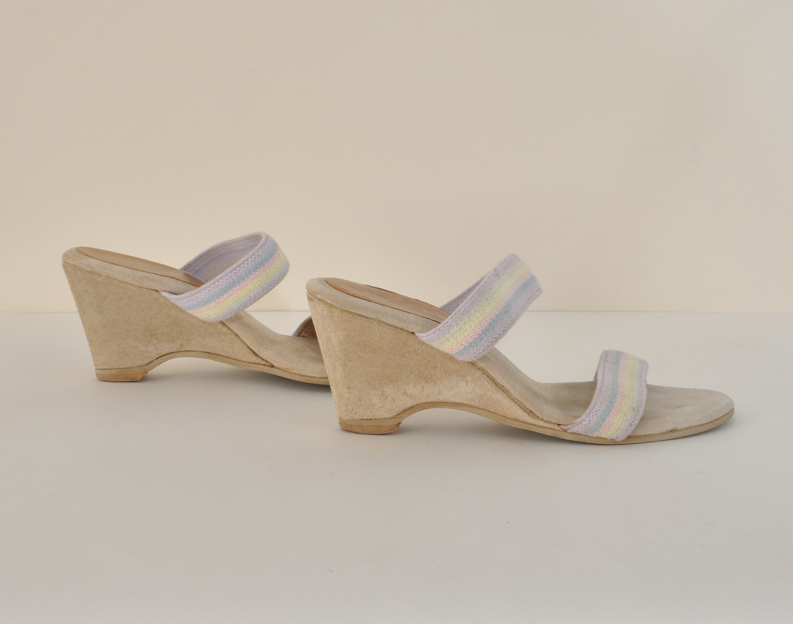 1980s Striped Suede Wedge Sandals / Women Size 6.5 7 / Vintage 80s ...