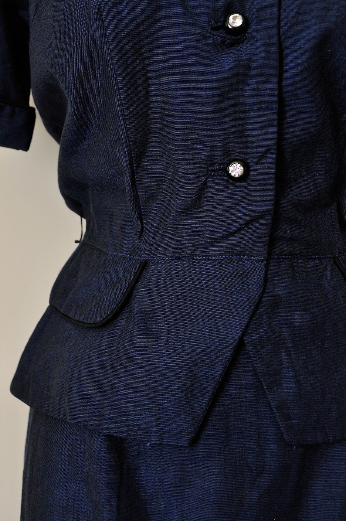 50s Navy Suit / Vintage 1950s Dress Fitted Skirt Set / 40s Short Sleeve ...