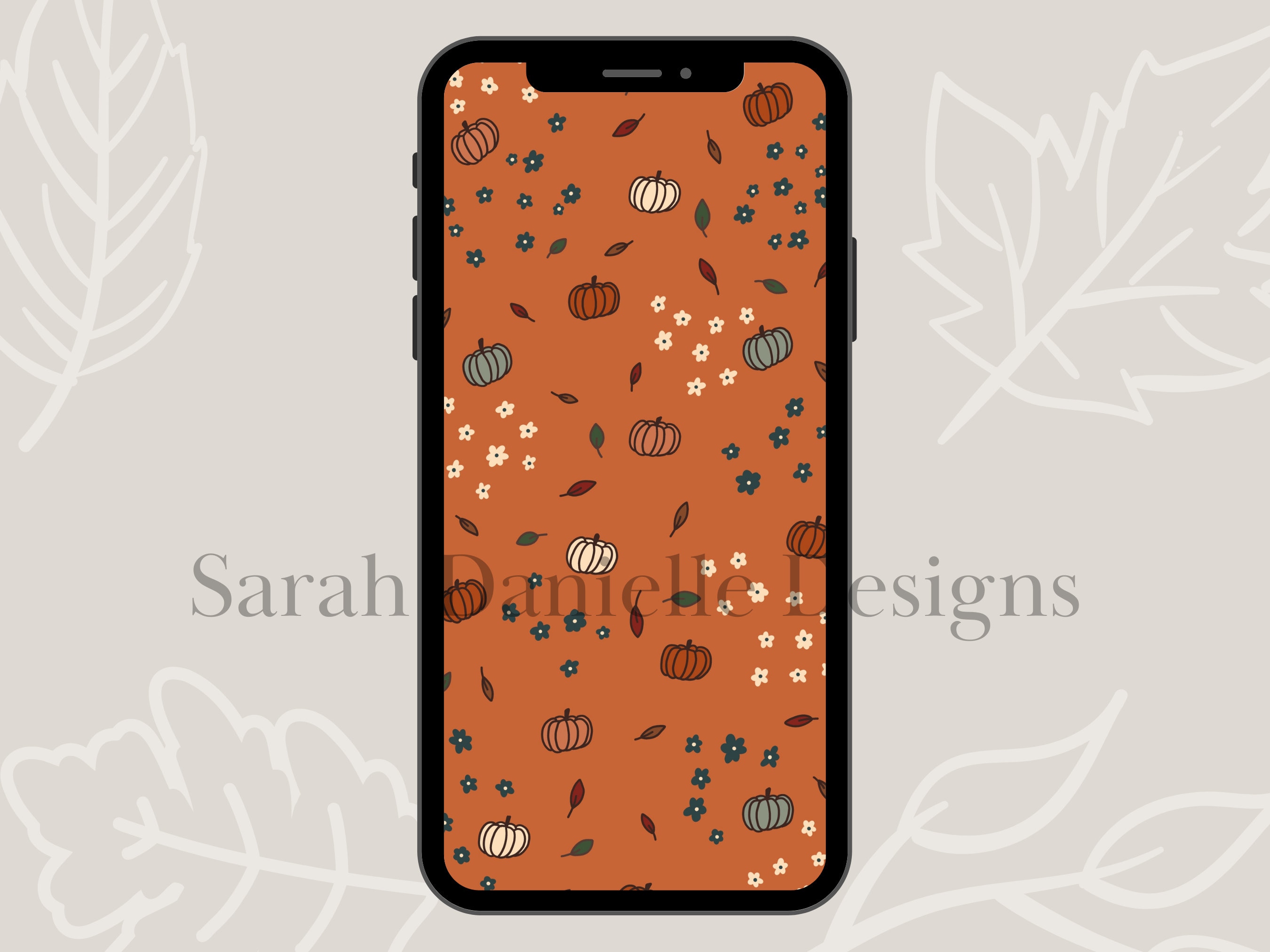 Pumpkins & Fall Leaves Phone Wallpaper Design | Phone Background ...