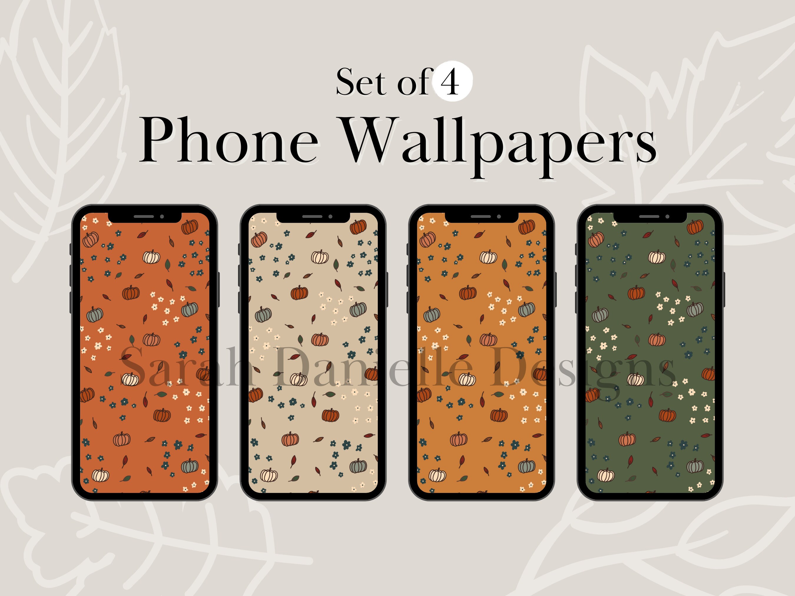 Pumpkins & Fall Leaves Phone Wallpaper Design | Phone Background ...
