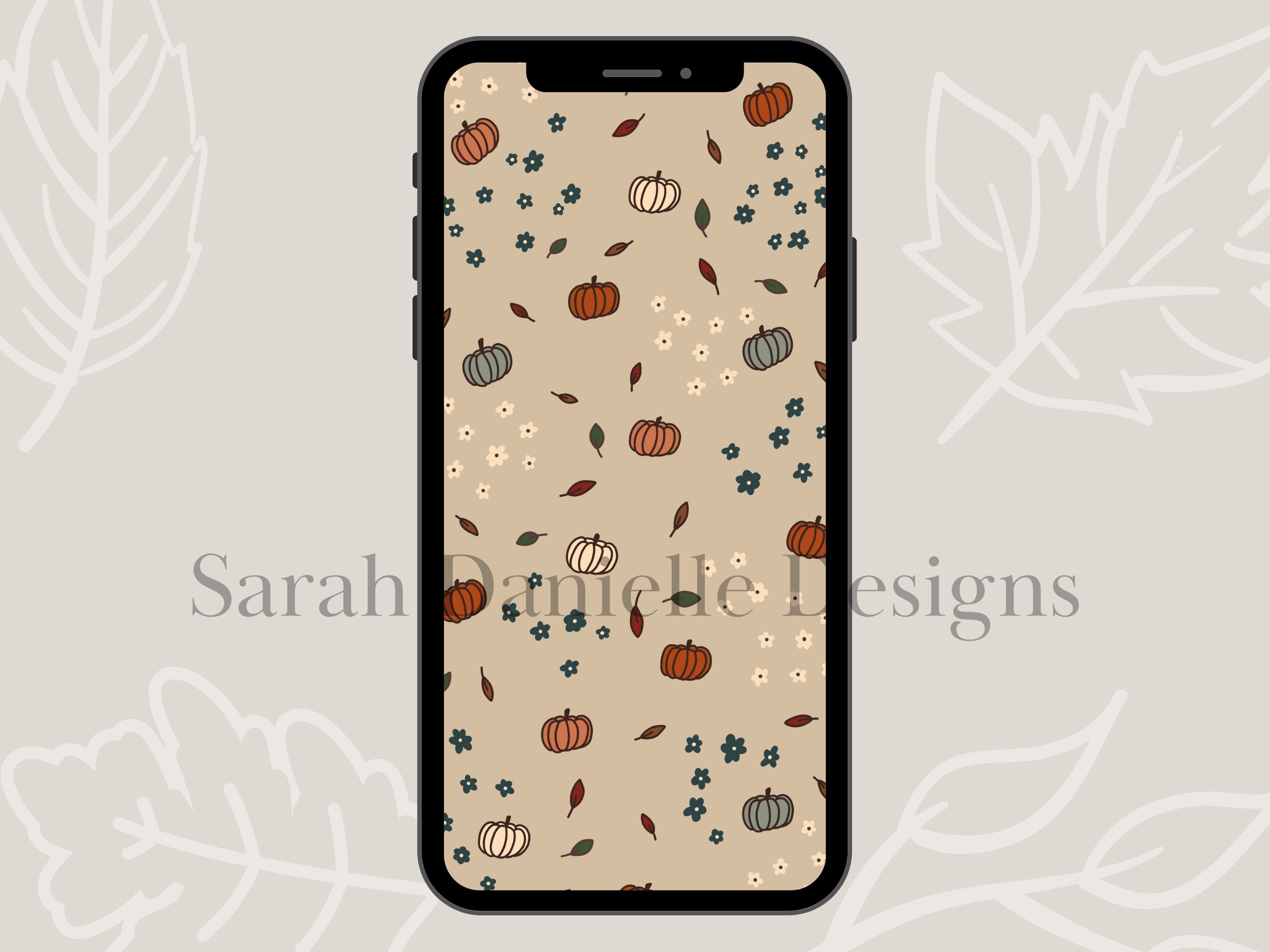 Pumpkins & Fall Leaves Phone Wallpaper Design | Phone Background ...