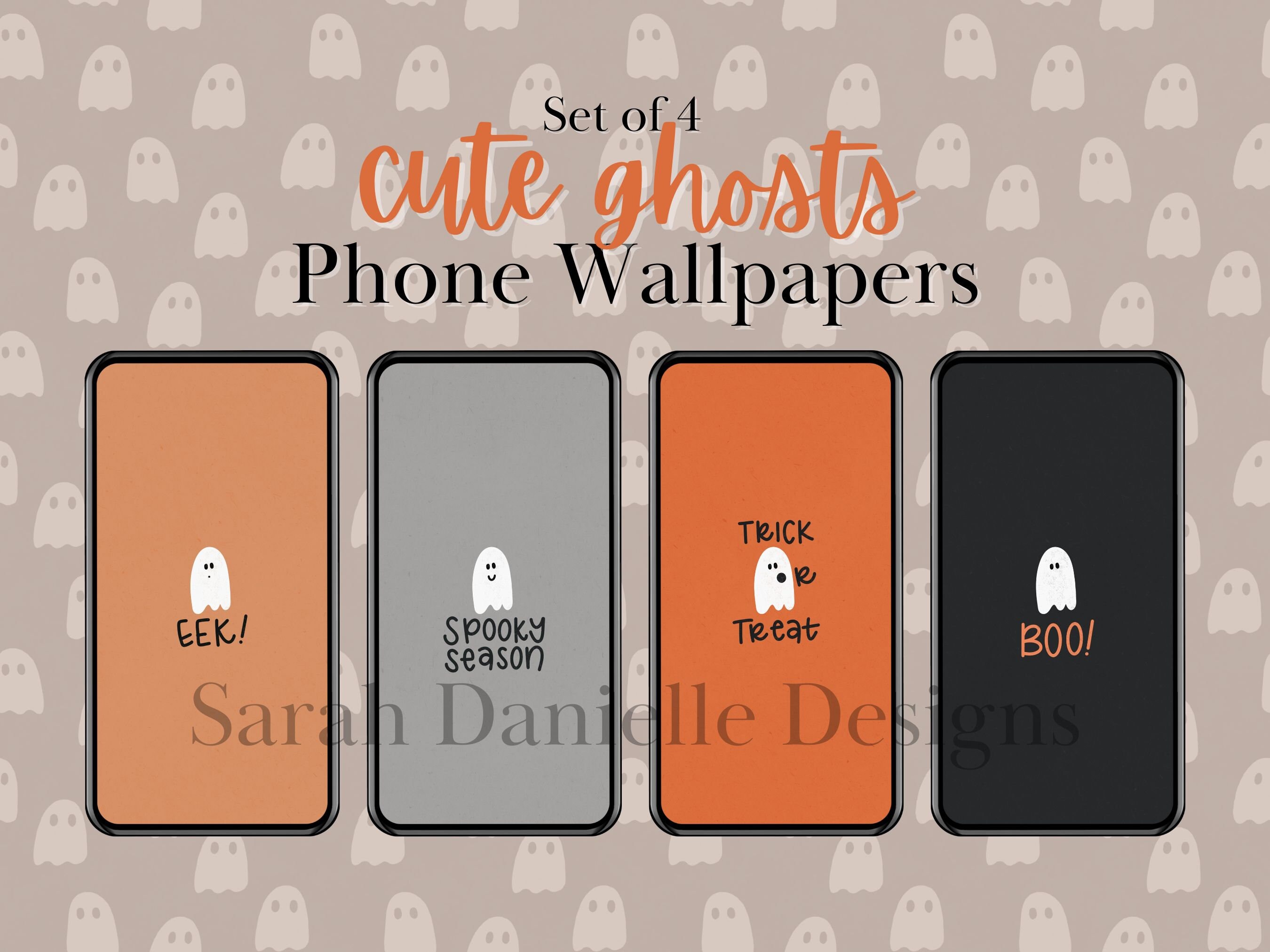 Cute Happy Ghosts Phone Wallpaper Autumn Phone Background - Etsy