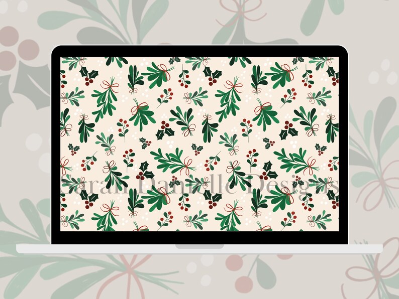 Christmas Holly Desktop Background | Holiday Laptop Wallpaper Digital ...