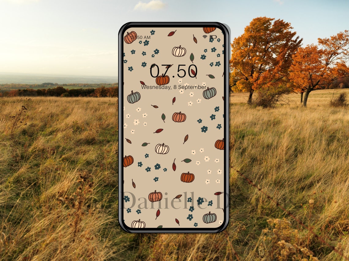Pumpkins & Fall Leaves Phone Wallpaper Design Phone - Etsy