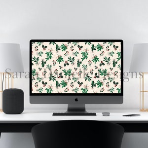 Christmas Holly Desktop Background | Holiday Laptop Wallpaper Digital ...