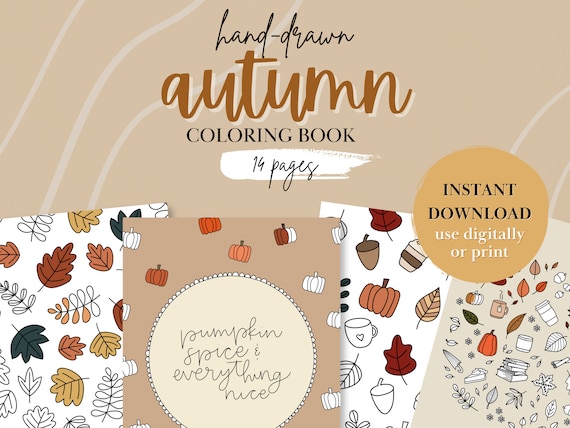 Autumn & Fall Coloring Book Digital Coloring Pages Self - Etsy