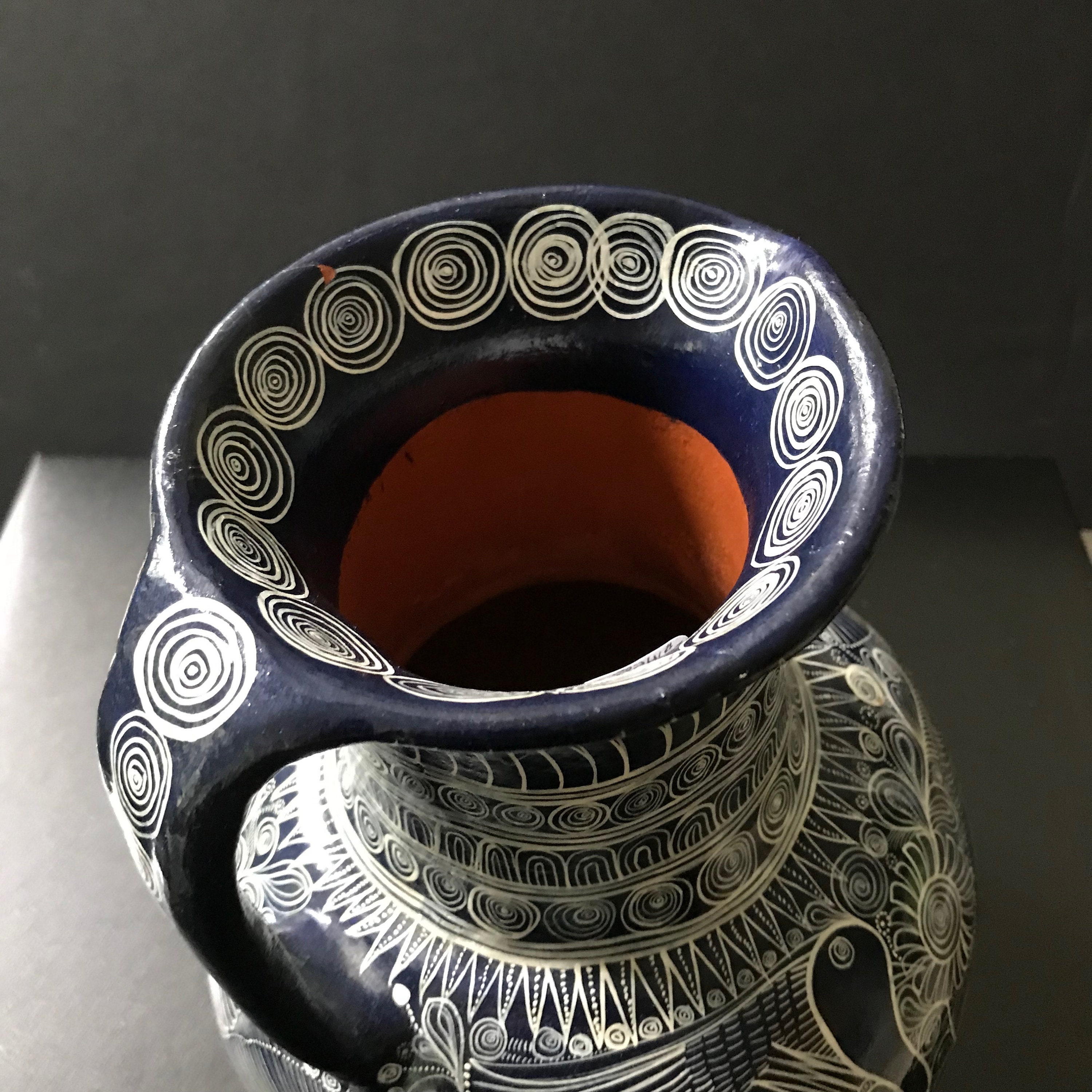 Mexican Pitcher, Navy Blue and White, Huancito - Etsy