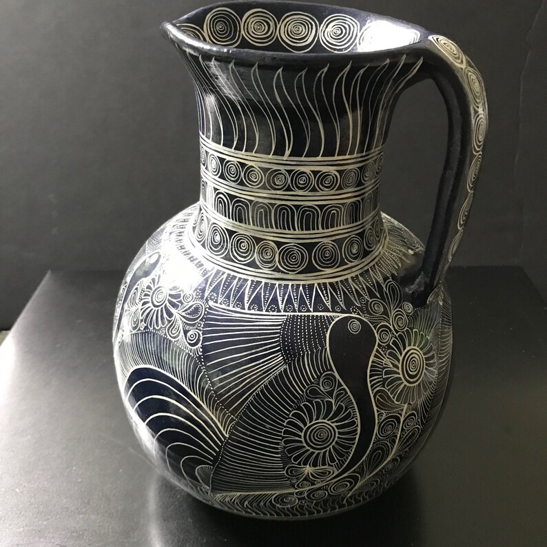 Mexican Pitcher, Navy Blue and White, Huancito - Etsy