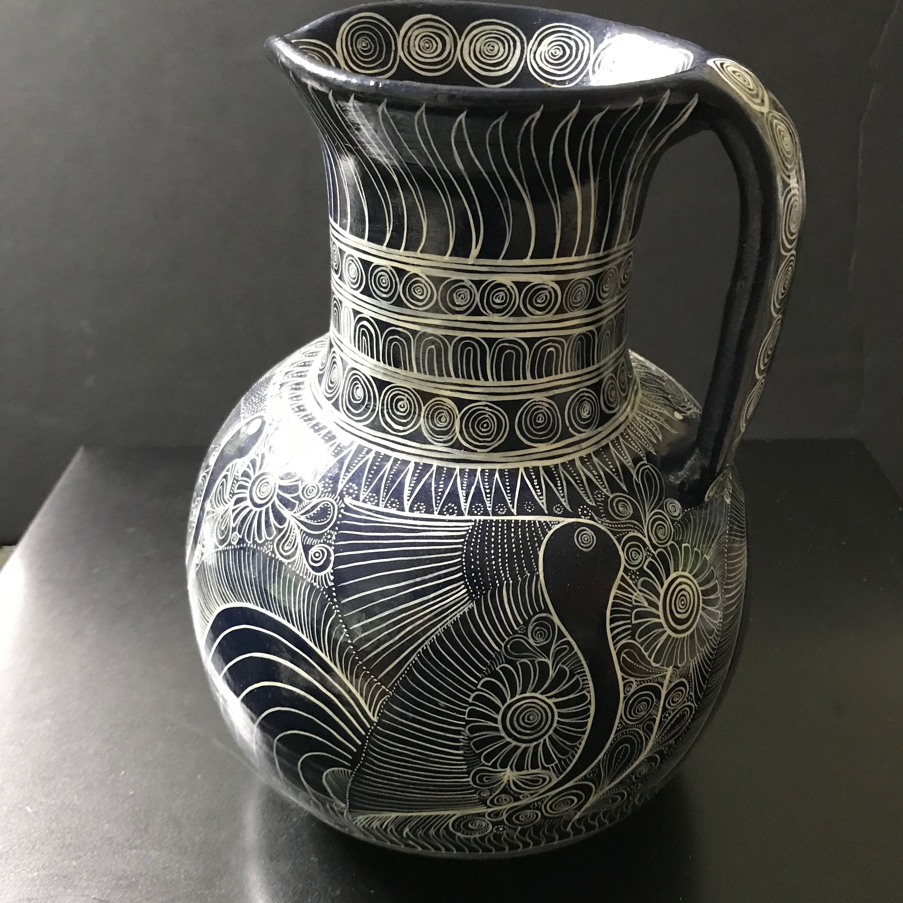 Mexican Pitcher, Navy Blue and White, Huancito - Etsy