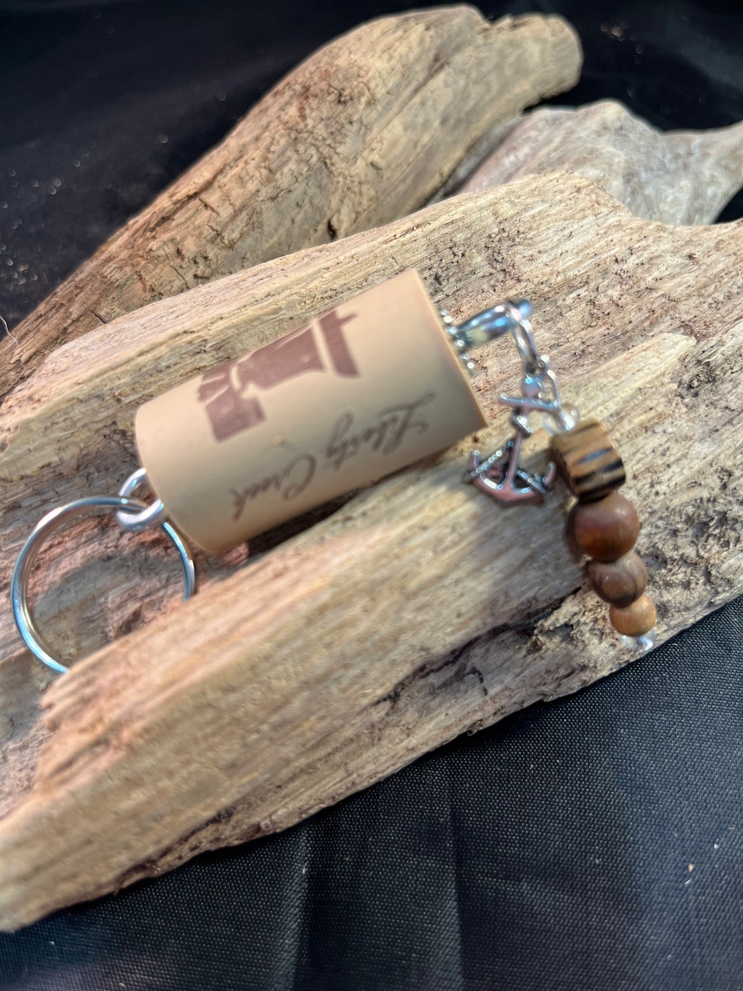 Handmade Floating Wine Cork Key Ring With Wooden Beads and Marine ...
