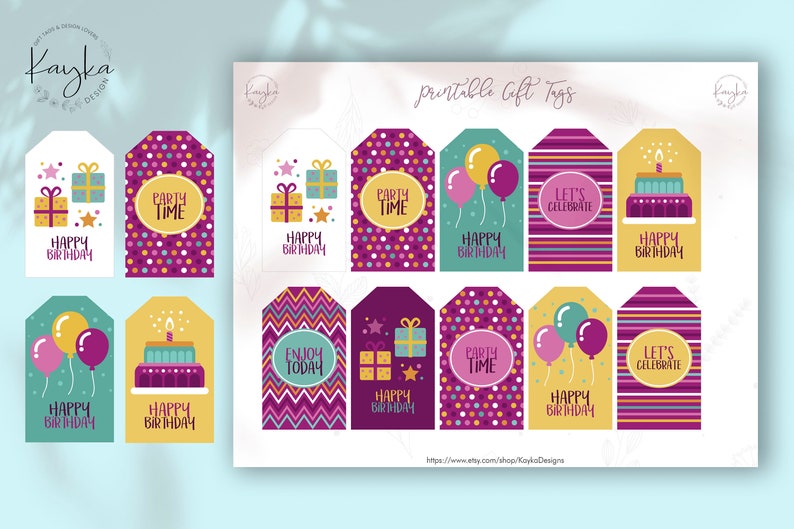 Printable MIX Happy Birthday gift tags Party gift tags digital Instant ...