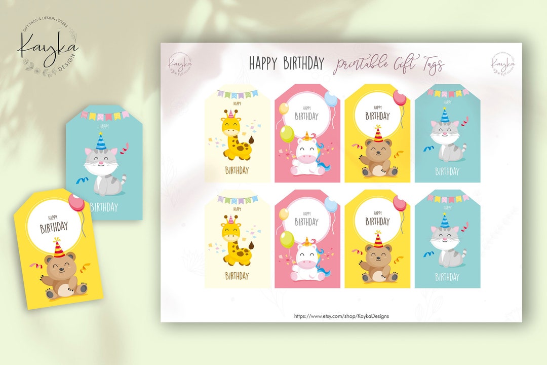 Printable Cute Animals MIX Happy Birthday Gift Tags | Party Gift Tags ...